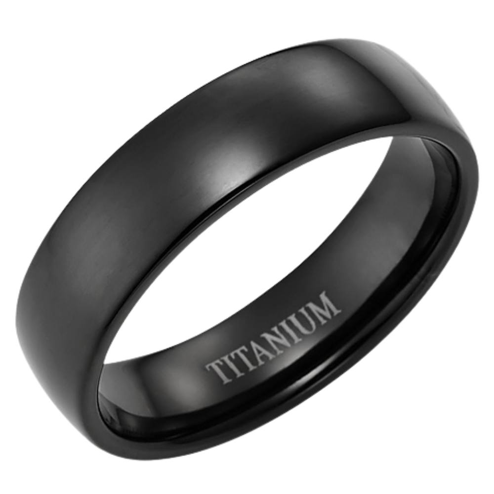 Sleek Men's Black Titanium Engraved Band Ring